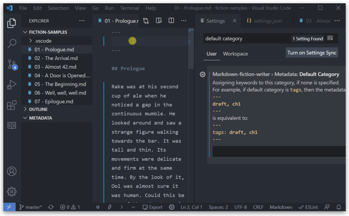 Metadata - Markdown Fiction Writer