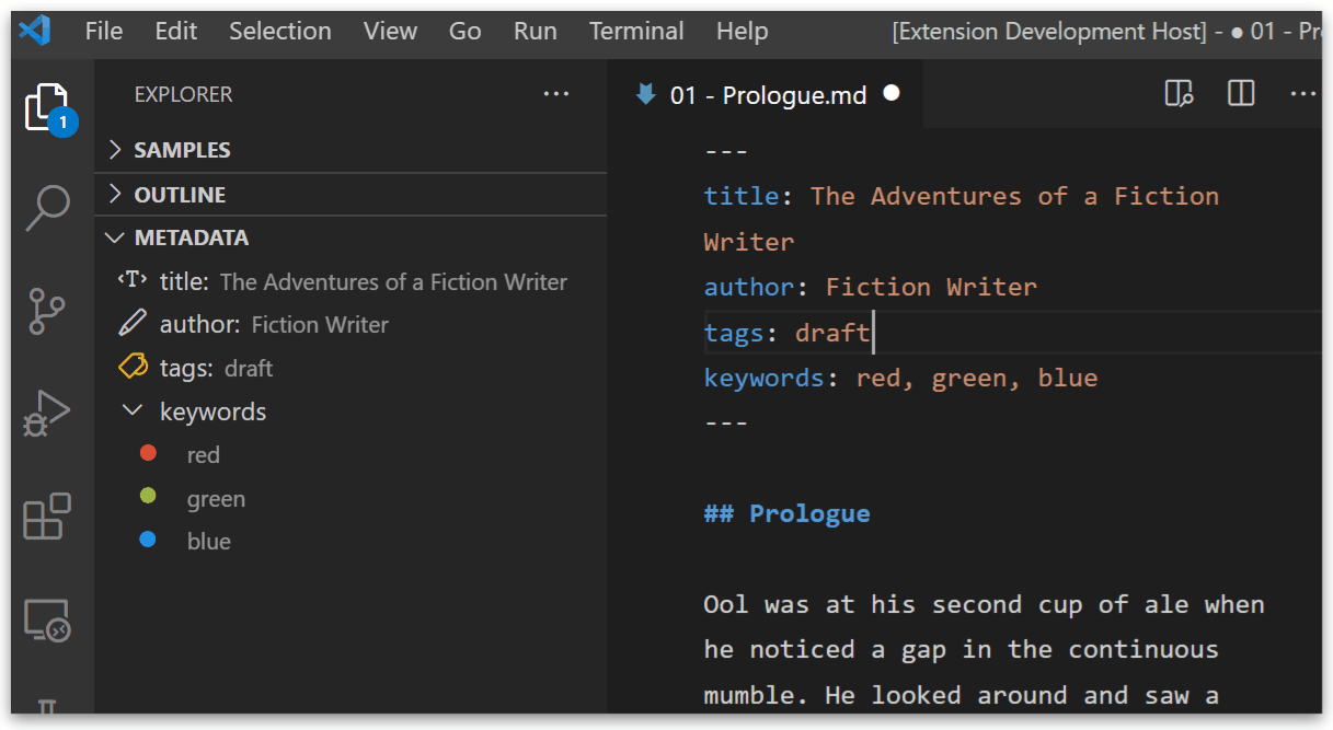Metadata - Markdown Fiction Writer